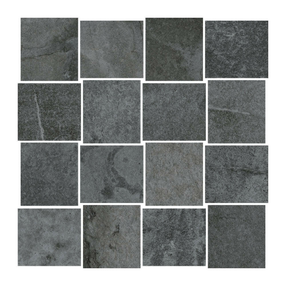 2.5x3 HCL Climb Black Mosaico Matte Travertine Look Porcelain Mosaic T