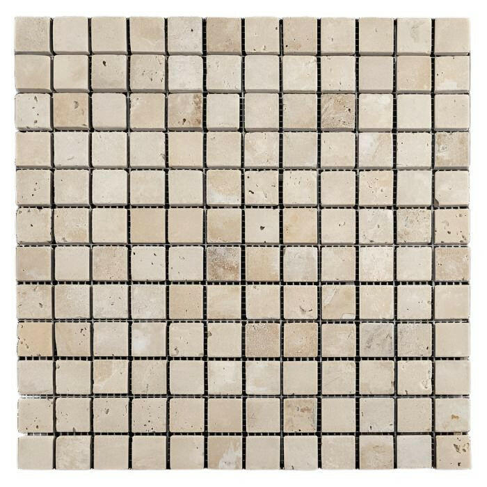 1x1 Walnut Travertine Tumbled Mosaic Tile - American Tile Depot