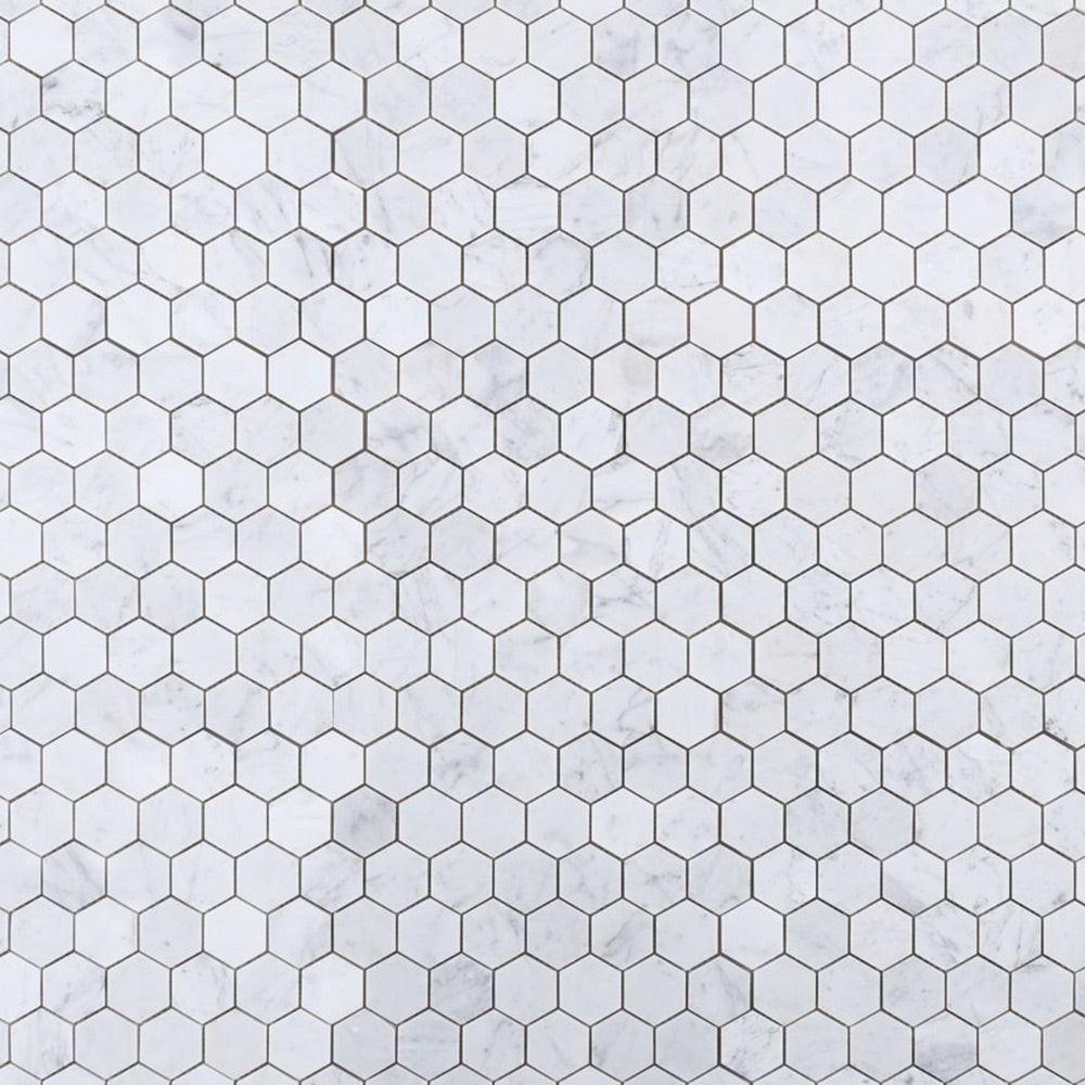 2" Beehive Carrara Polished Hexagon Marble Mosaic Tile