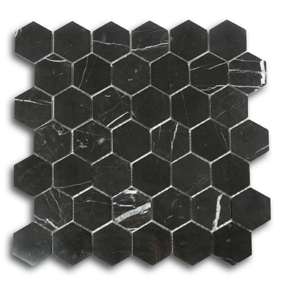 2" Beehive Marquina Polished Hexagon Marble Mosaic Tile
