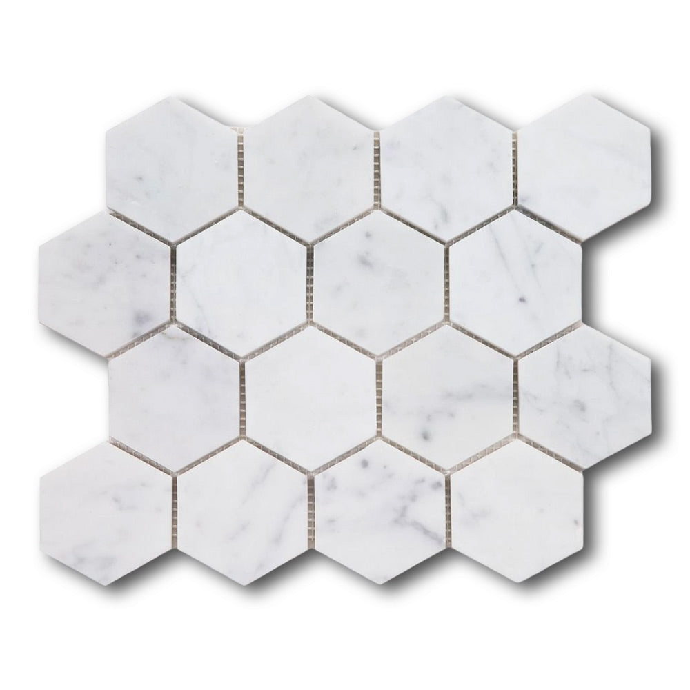 3" Beehive Carrara Honed Hexagon Marble Mosaic Tile - American Tile Depot