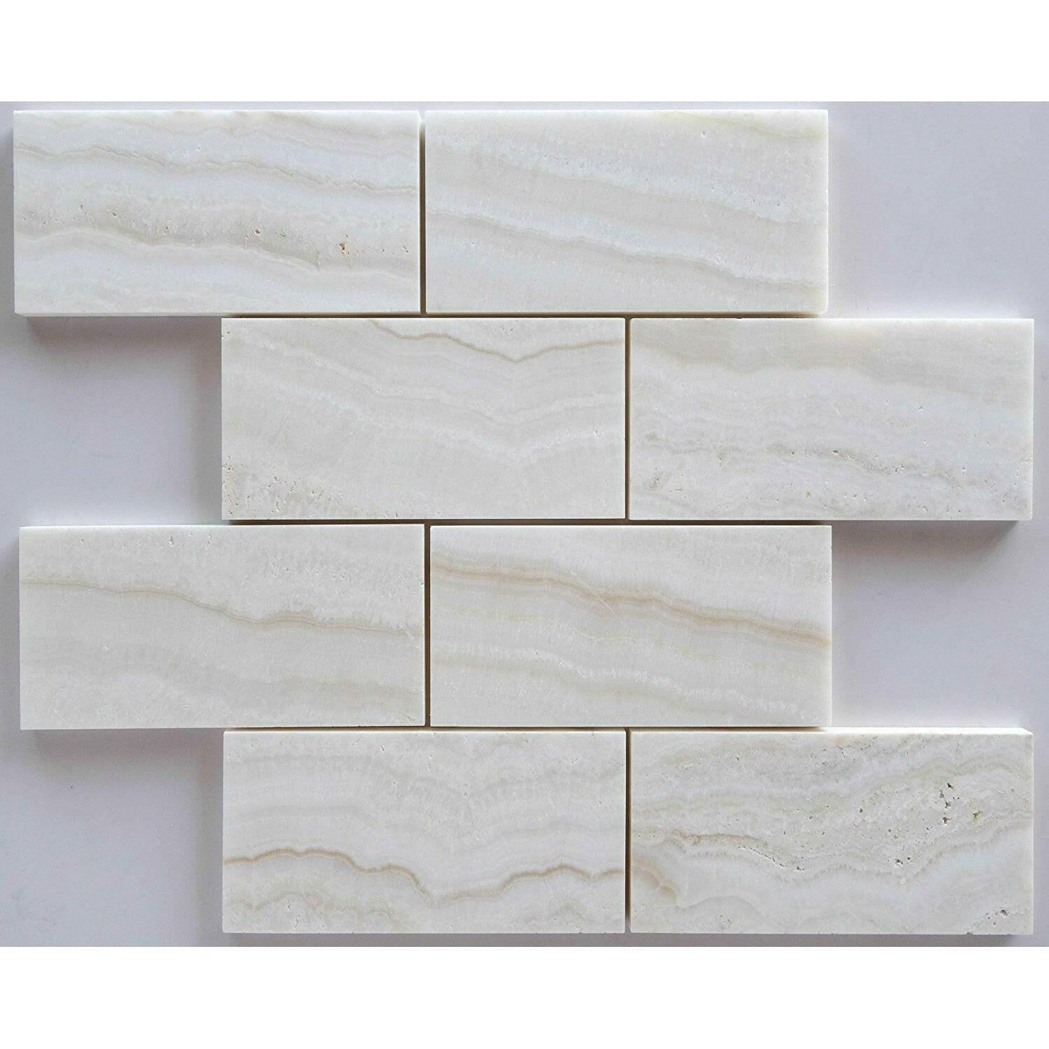 3x6 Premium White Onyx VEIN-CUT Polished Tile