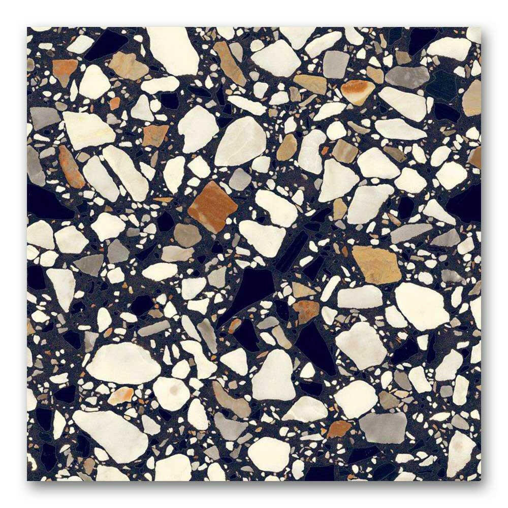 8x8 Frammenti Nero Macro Matte Terrazzo Look Porcelain Tile