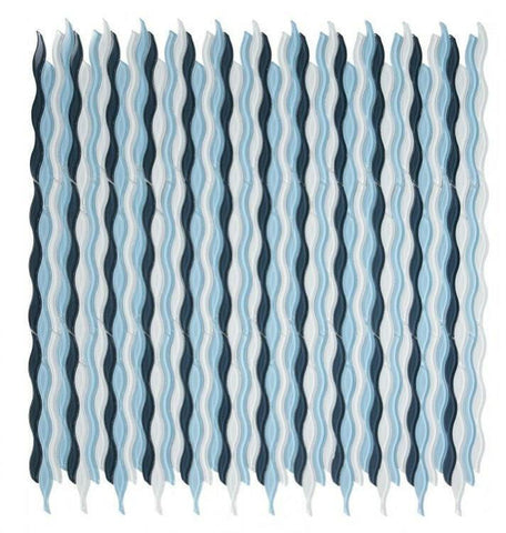 Aqua Blue Glossy Wave Glass Mosaic Tile