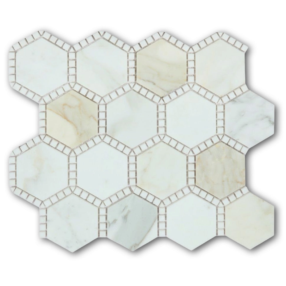 Beehive Deco Calacatta Gold Honed Hexagon Marble Mosaic Tile