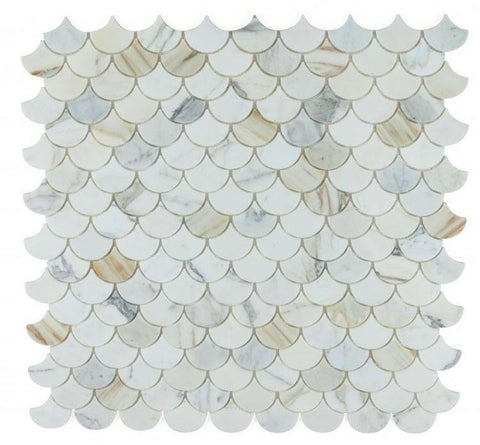 Fish Scale Calacatta Gold Honed Marble Mosaic Tile