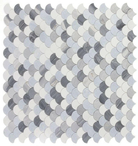 Fish Scale Deep Ocean Polished Marble Mosaic Tile