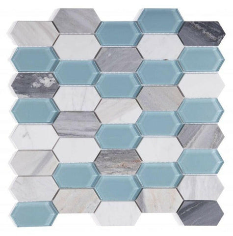Zeta Sky Polished Elongated Hexagon Mosaic Wall Tile
