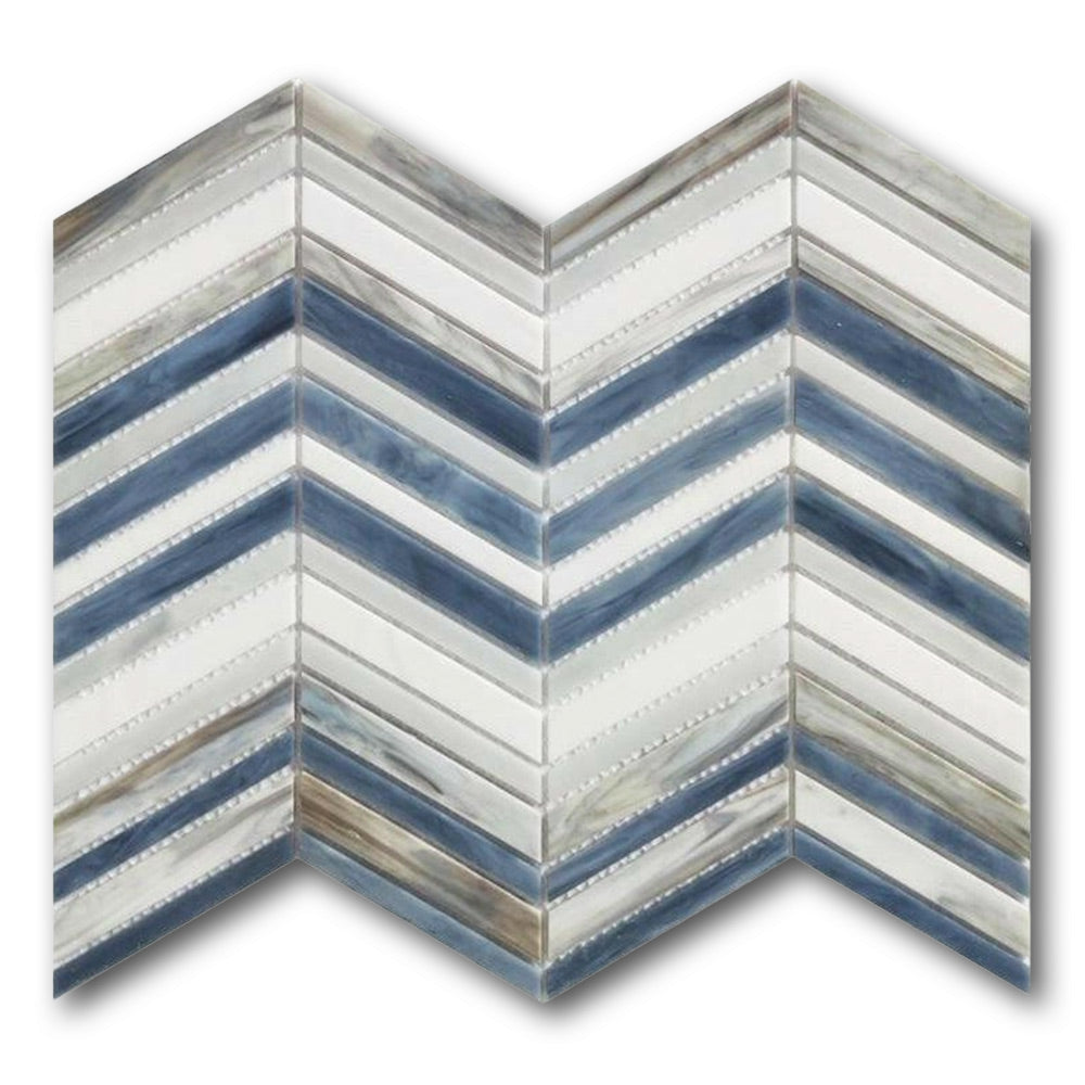 Seashore Beach Wave Herringbone Glass Mosaic Tile