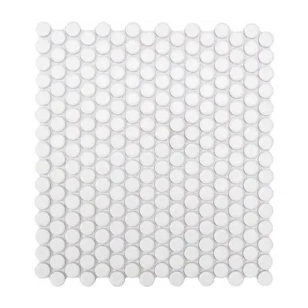 Array White Porcelain Matte Penny Round Mosaic Tile