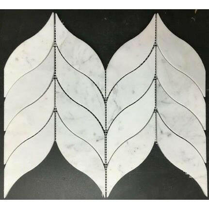 Carrara White Marble Polished Leaf Pattern Mosaic Tile - American Tile ...