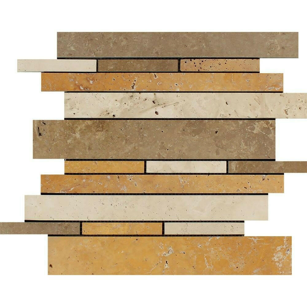 Mixed Travertine Random Strip Mosaic Tile Honed