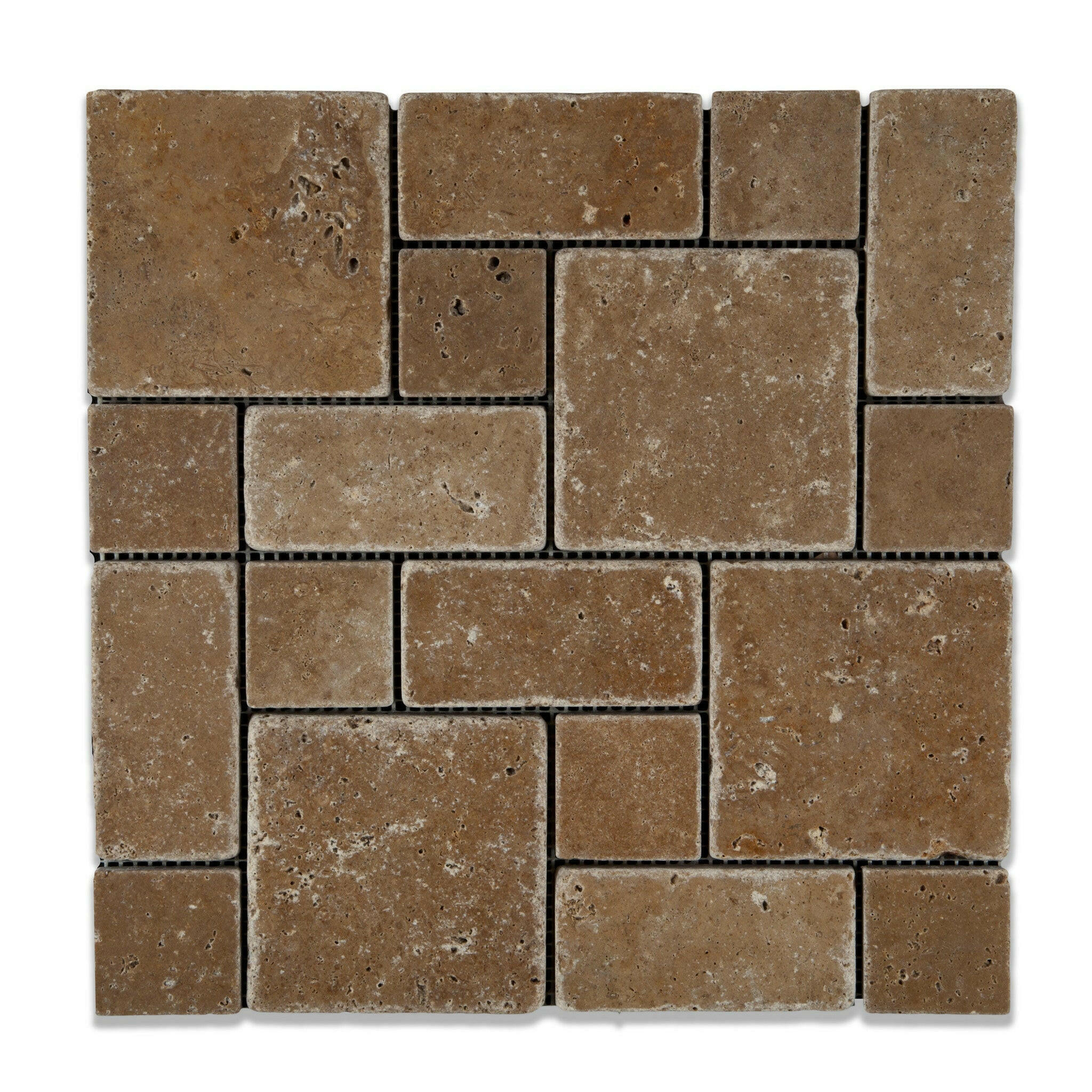 Noce Travertine 3-Pieced Mini-Pattern Mosaic Tile Tumbled - American ...