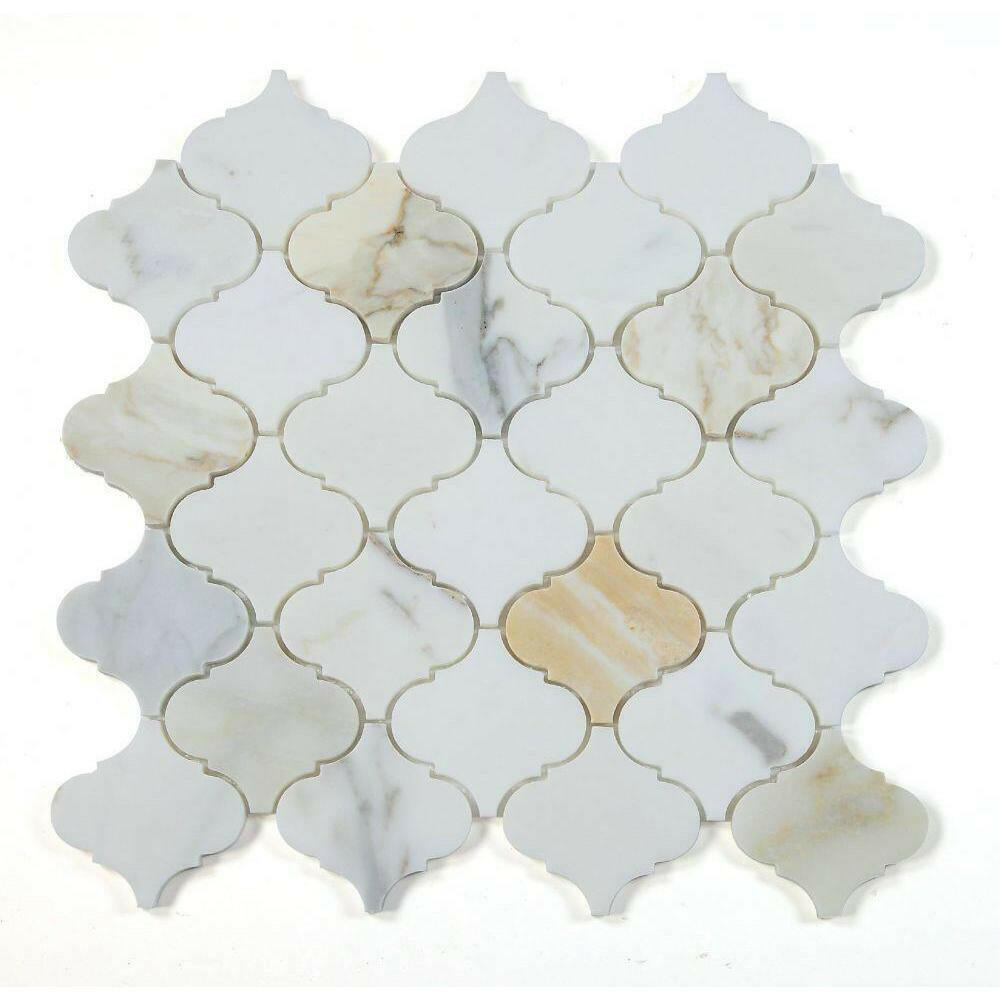 Precious Stone Arabesque Calacatta Gold Polished Lantern Marble Mosaic ...