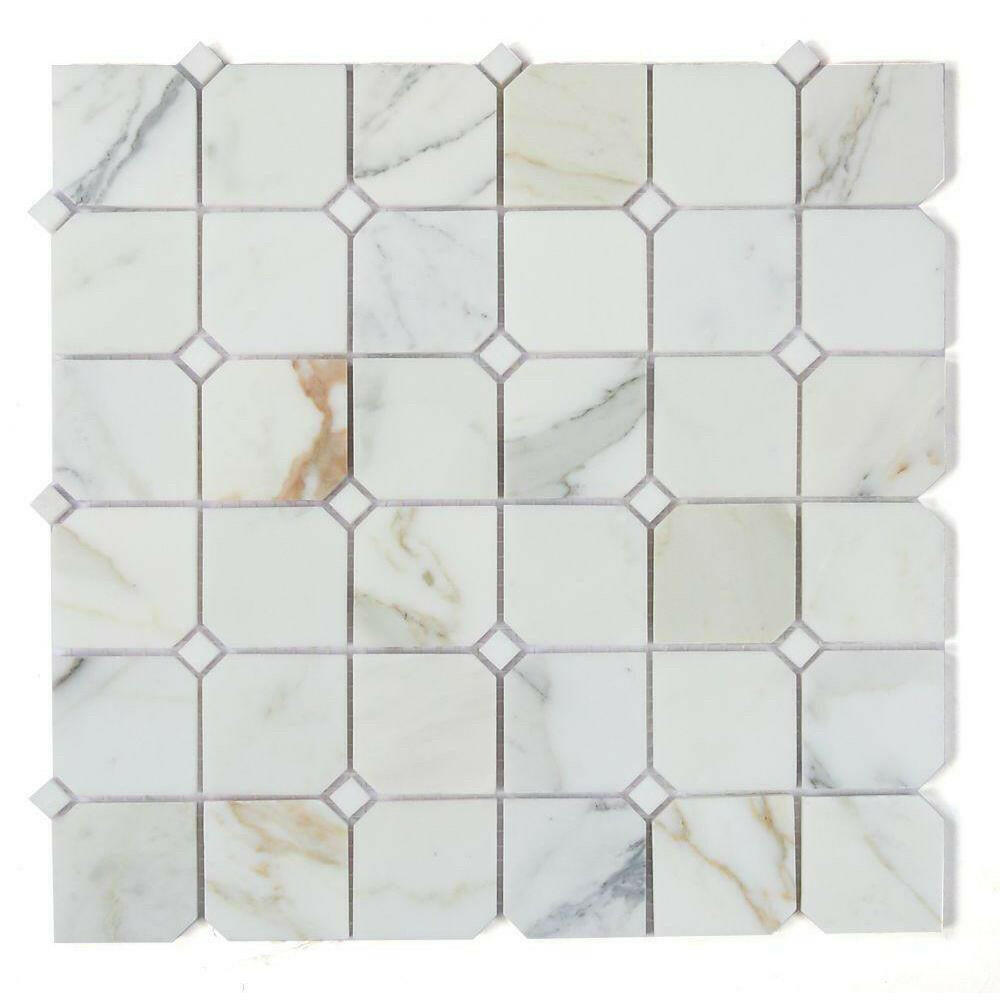 Precious Stone Clipped Calacatta Gold Honed Square Marble Mosaic Tile