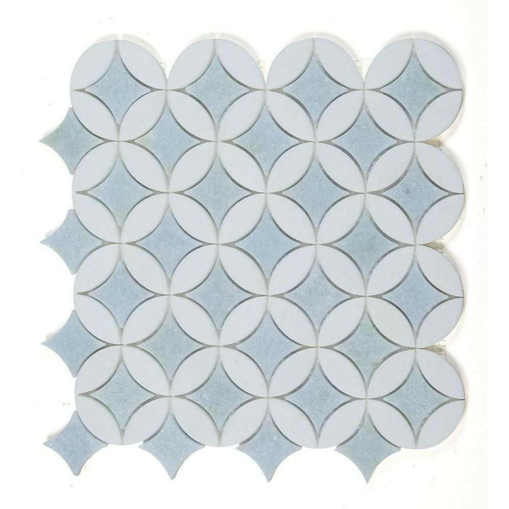 Precious Stone Embrace Crystal Ocean Polished Circular Marble Mosaic T ...